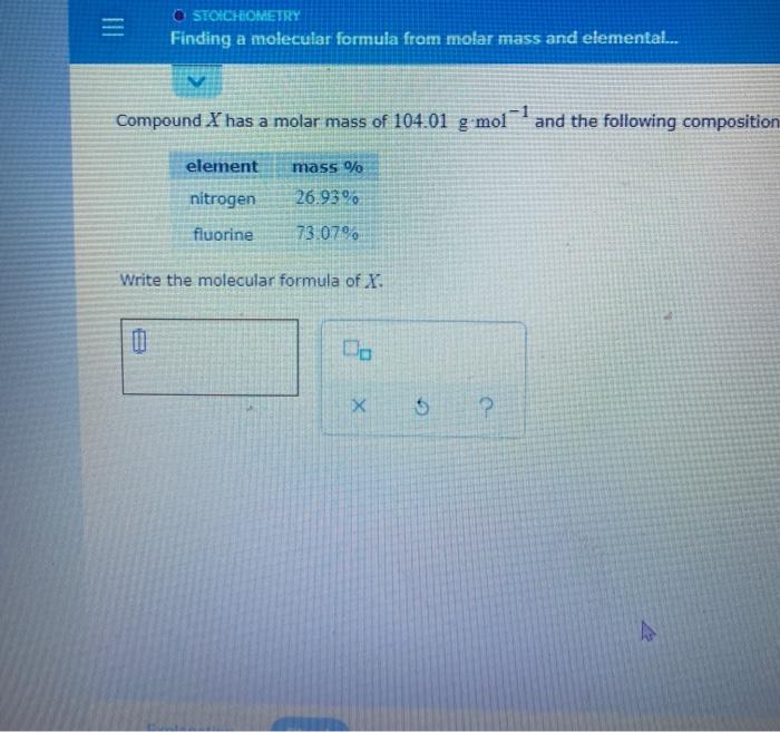 Solved O STOICHIOMETRY Finding a molecular formula from | Chegg.com