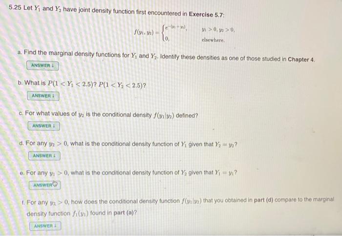Solved 5.25 Let Y, and Y, have joint density function first | Chegg.com