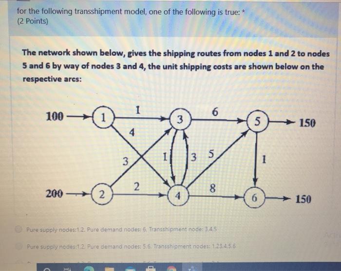 Solved for the following transshipment model, one of the | Chegg.com