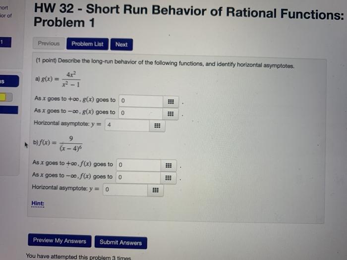 Solved hort or of HW 32 - Short Run Behavior of Rational | Chegg.com