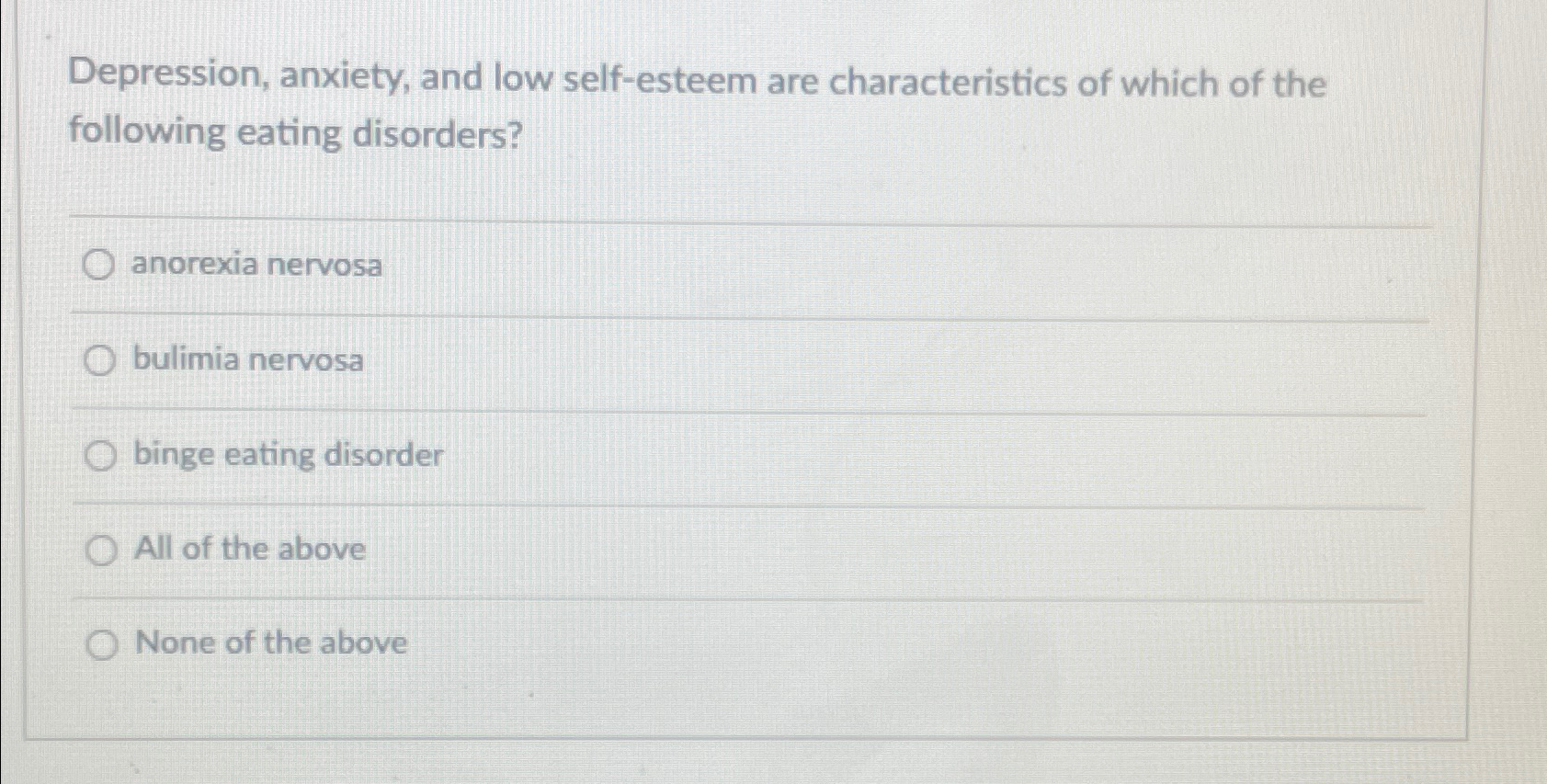 Solved Depression, anxiety, and low self-esteem are | Chegg.com
