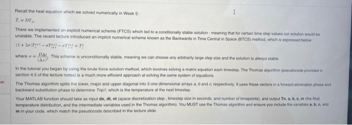 Implicit Numerical Scheme for Heat Equation - Thomas | Chegg.com