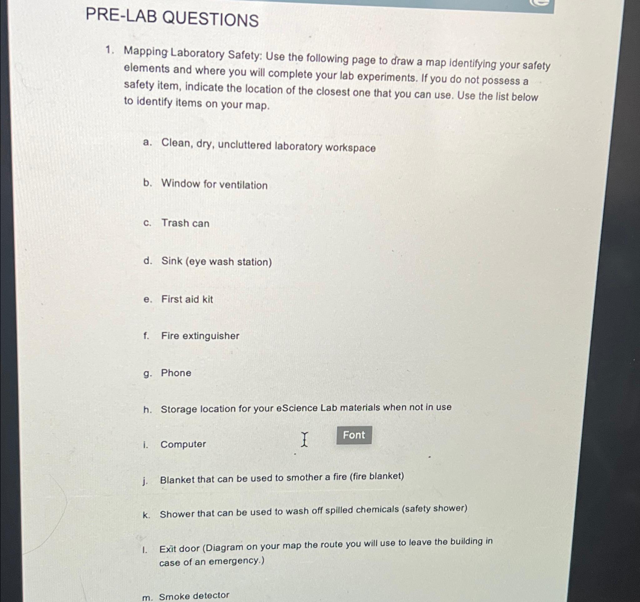 Solved PRE-LAB QUESTIONSMapping Laboratory Safety: Use the | Chegg.com