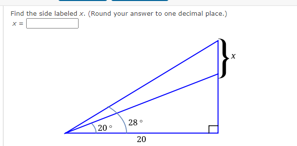 Solved Find the side labeled x. (Round your answer to one | Chegg.com