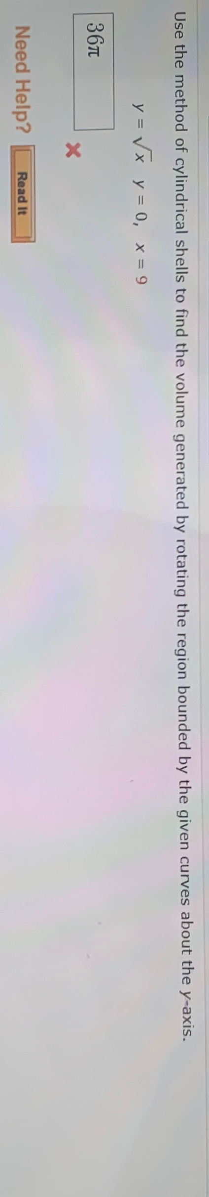 Solved Use the method of cylindrical shells to find the | Chegg.com