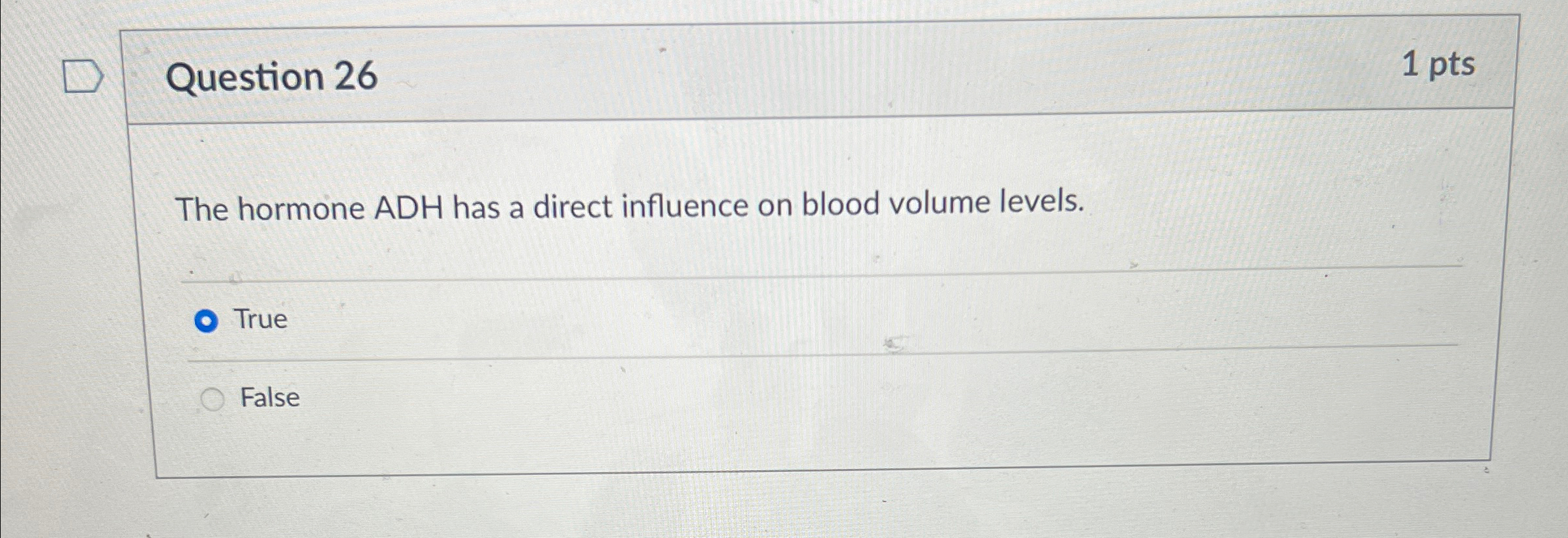 Solved Question 261 ﻿ptsThe hormone ADH has a direct | Chegg.com