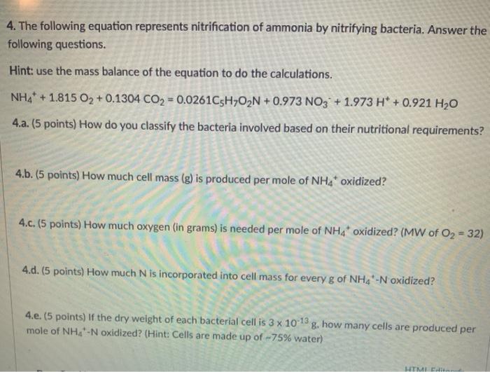 Solved 4. The following equation represents nitrification of | Chegg.com