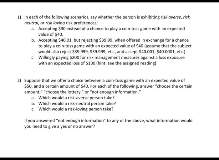 Solved 1) In each of the following scenarios, say whether | Chegg.com