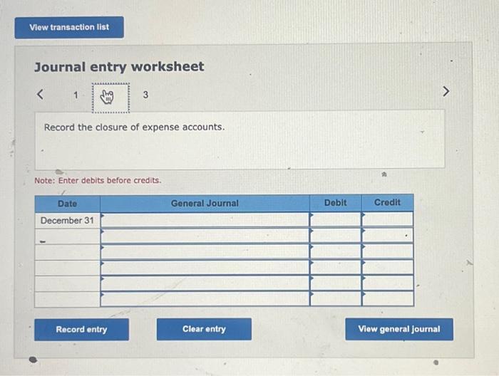 Solved Journal entry worksheet Record the closure of expense | Chegg.com
