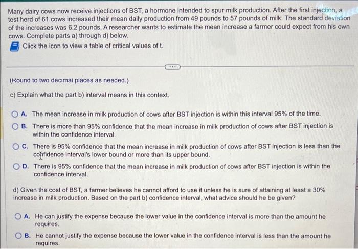Solved Many dairy cows now receive injections of BST, a | Chegg.com