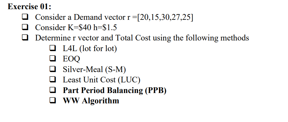 Solved Exercise 01:Consider a Demand vector | Chegg.com