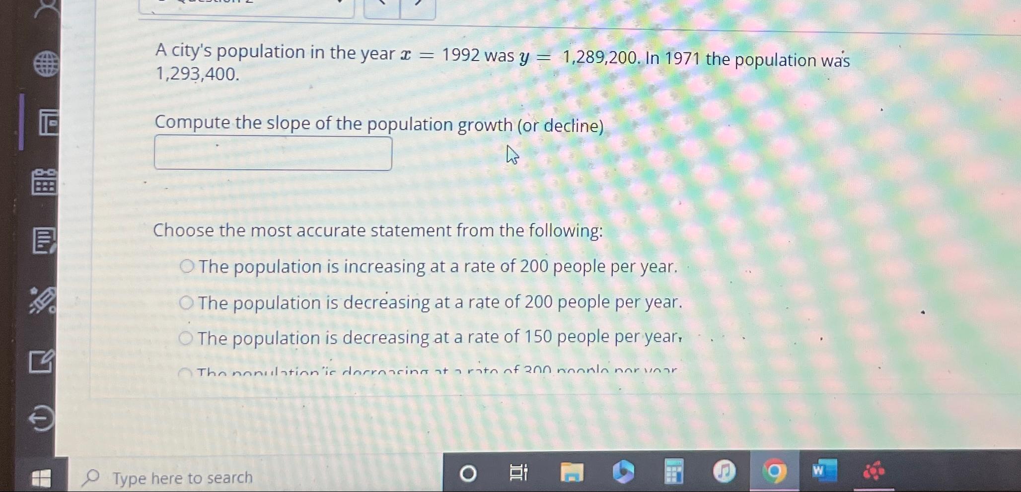 Solved A city's population in the year x=1992 ﻿was | Chegg.com