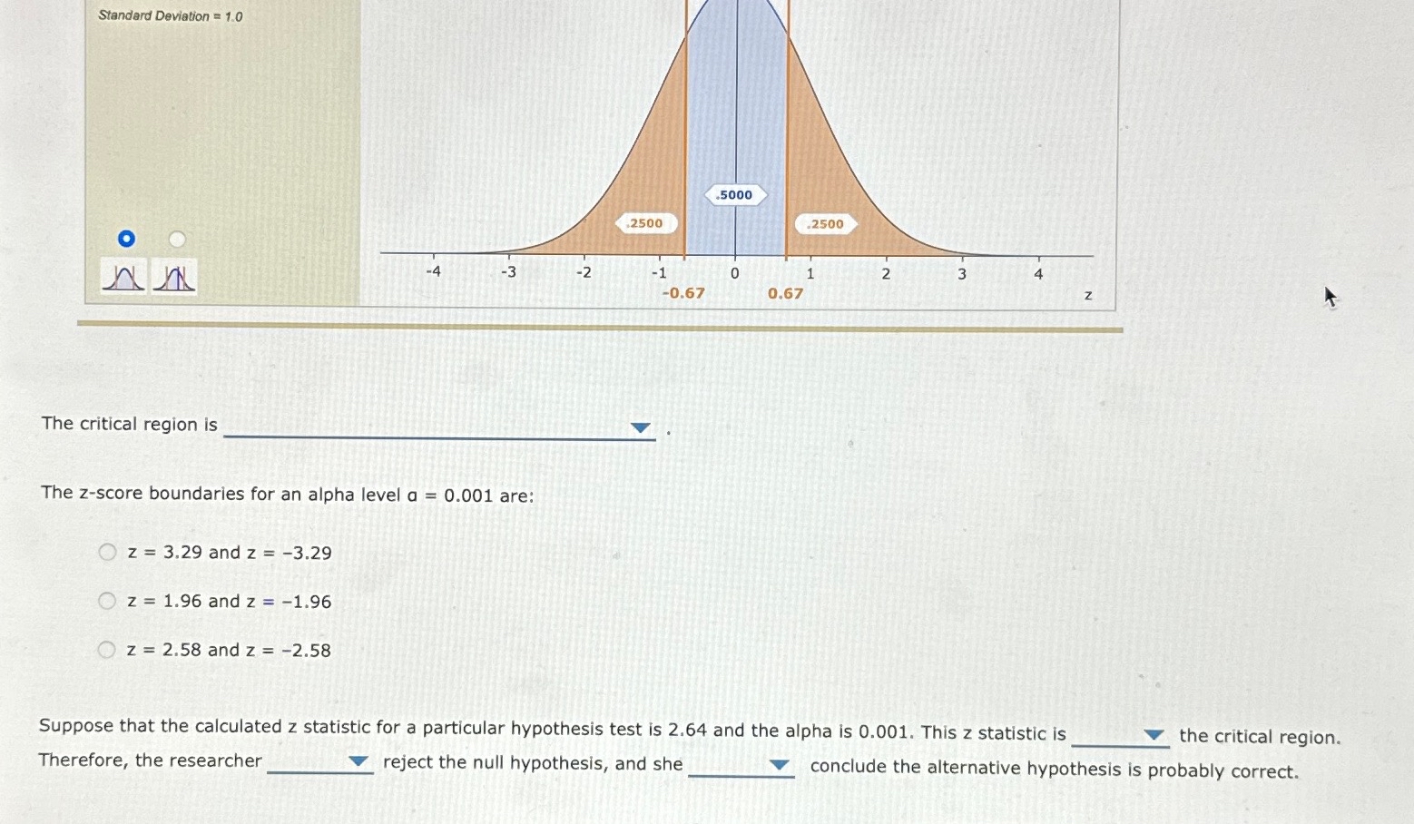 Solved Standard Deviation =1.0The critical region isThe | Chegg.com