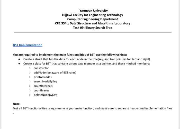 Solved Yarmouk University Hijjawi Faculty for Engineering | Chegg.com