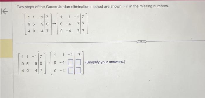 Solved Two steps of the Gauss-Jordan elimination method are | Chegg.com
