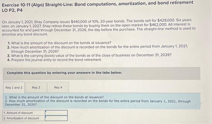 Solved Exercise 10-11 (Algo) Straight-Line: Bond | Chegg.com