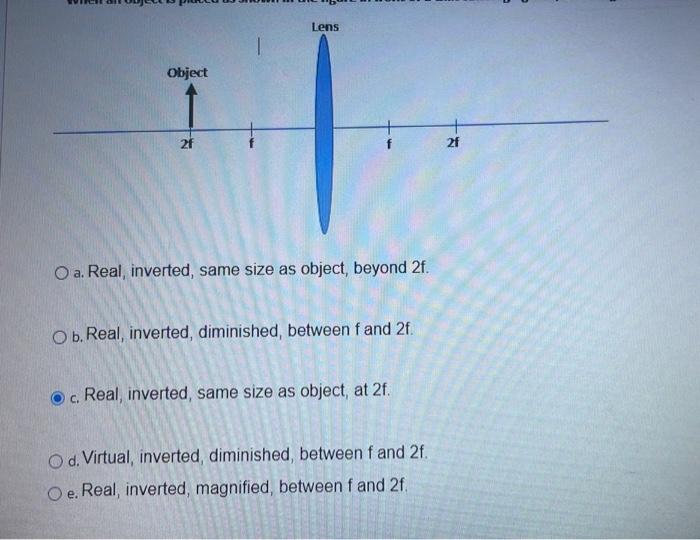 Solved Lens Object 2f 2f O a. Real, inverted, same size as | Chegg.com