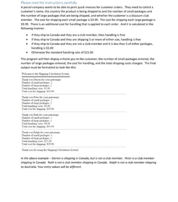 Please read the instructions carefully A parcel | Chegg.com