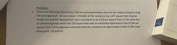 Solved Problems: 1. Given the following information, find | Chegg.com