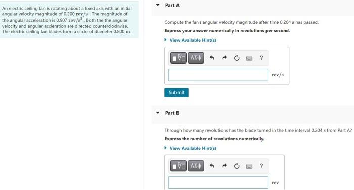Solved An electric ceiling fan is rotating about a fixed | Chegg.com