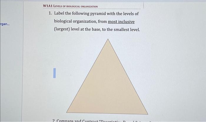 Solved rgan... W1A1 LEVELS OF BIOLOGICAL ORGANIZATION 1. | Chegg.com