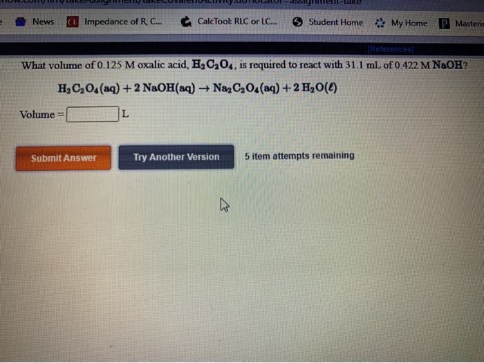 Solved Lake News a Impedance of R, C... CalcTool: RLC or | Chegg.com