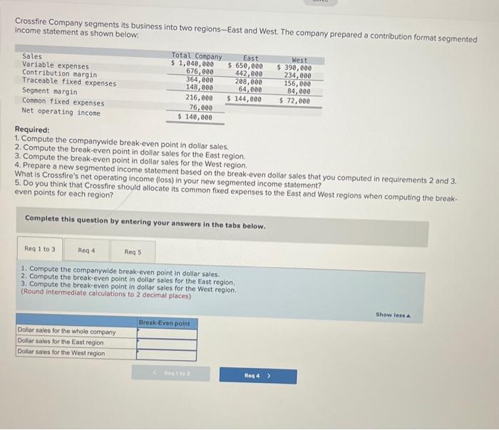 Solved Crossfire Company segments its business into two | Chegg.com
