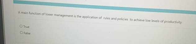 Solved A main function of lower management is the | Chegg.com