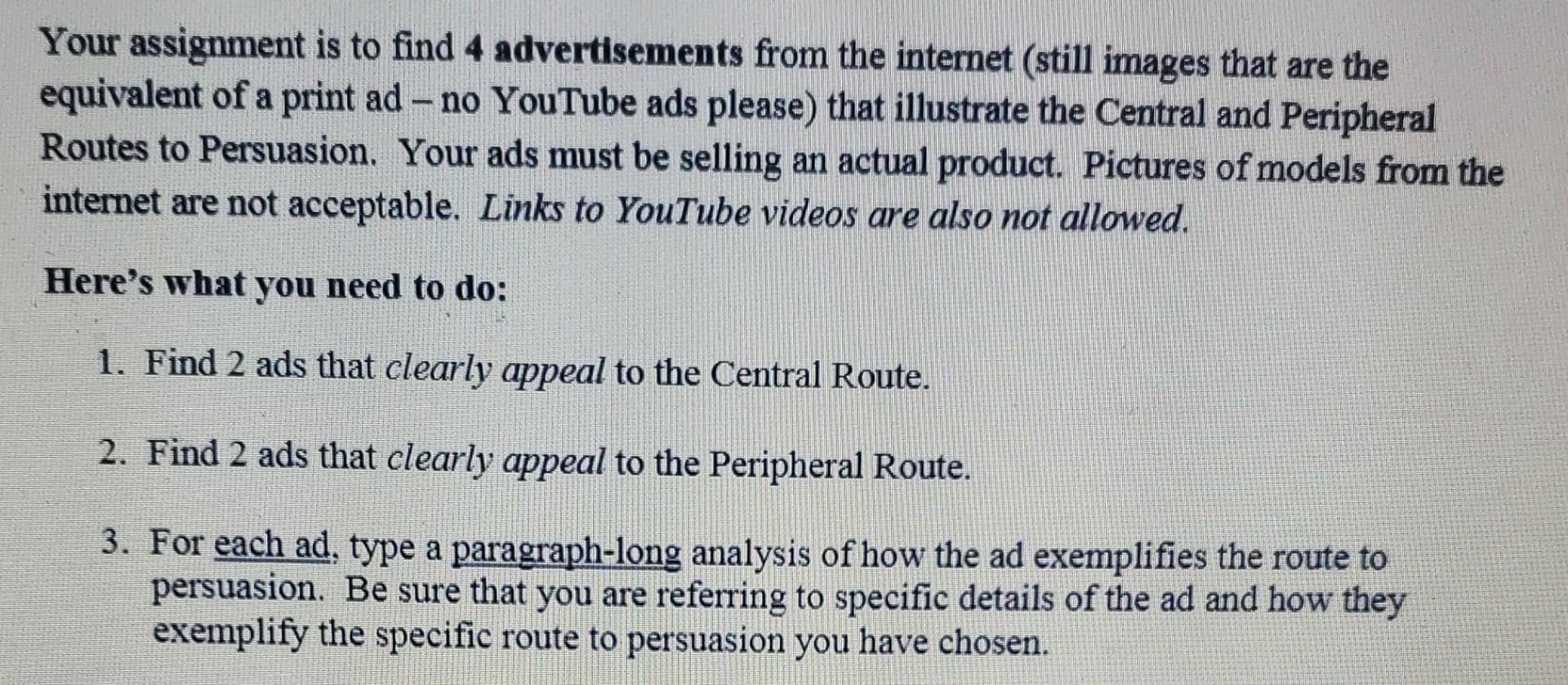 Solved Your assignment is to find 4 advertisements from the | Chegg.com