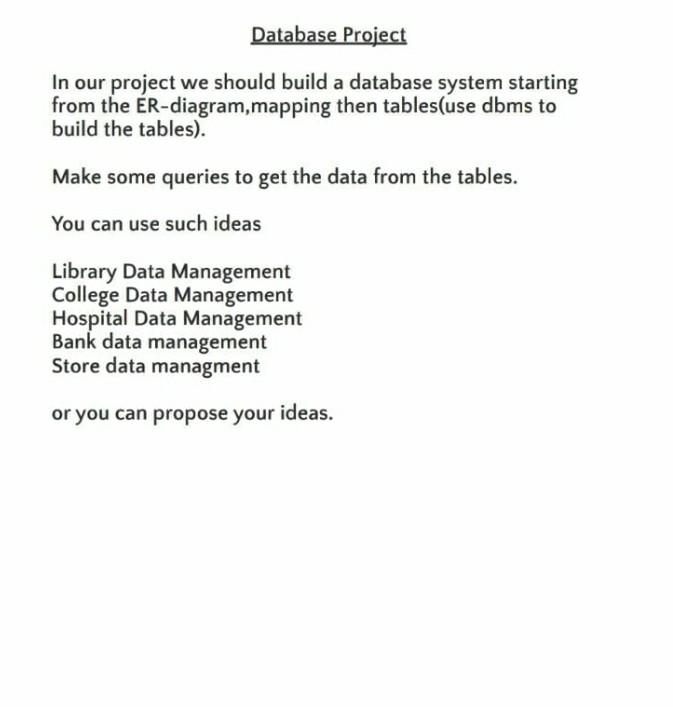 Solved Database Project In our project we should build a | Chegg.com
