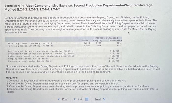 Solved Exercise 4-11 (Algo) Comprehensive Exercise; Second | Chegg.com Solved Exercise 4-11 (Algo) Comprehensive Exercise; Second | Chegg.com