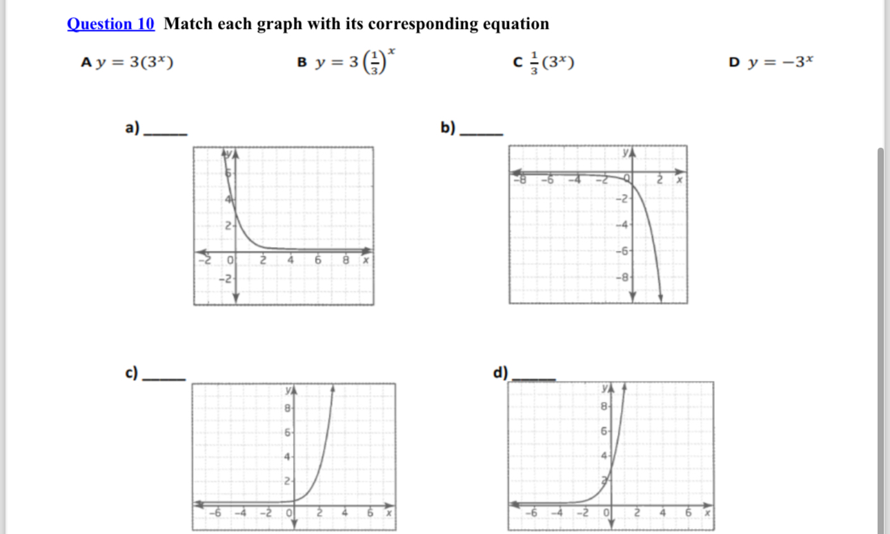 Solved Question 10 ﻿Match each graph with its corresponding | Chegg.com