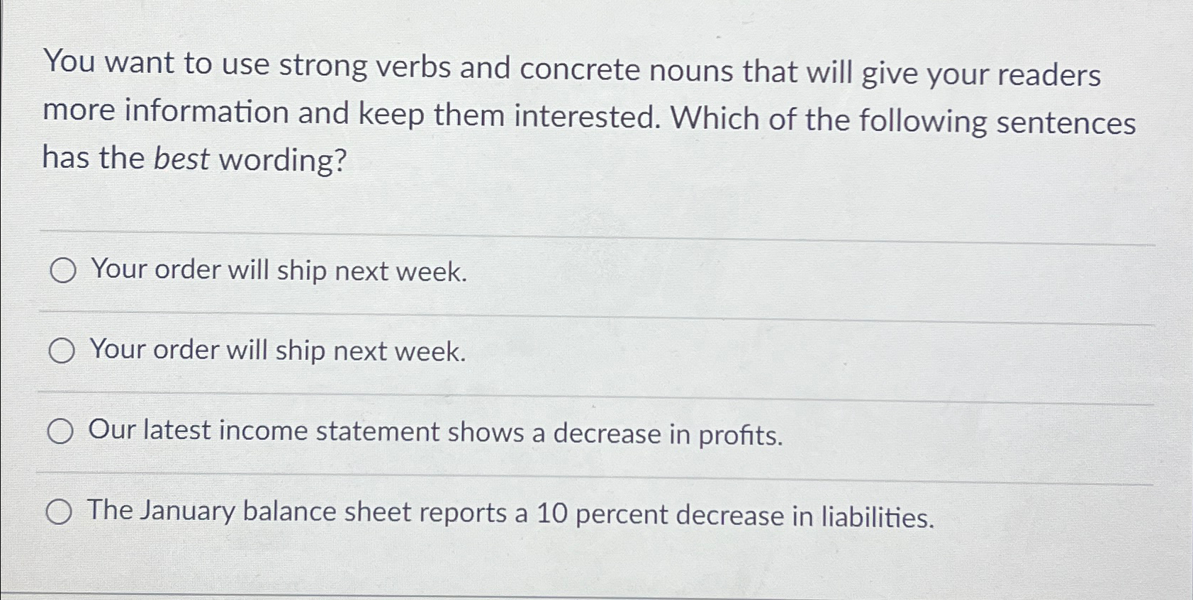 Solved You want to use strong verbs and concrete nouns that | Chegg.com