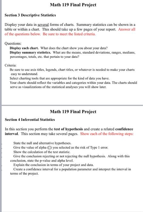 Math 119 Final Project Template Section 1 | Chegg.com