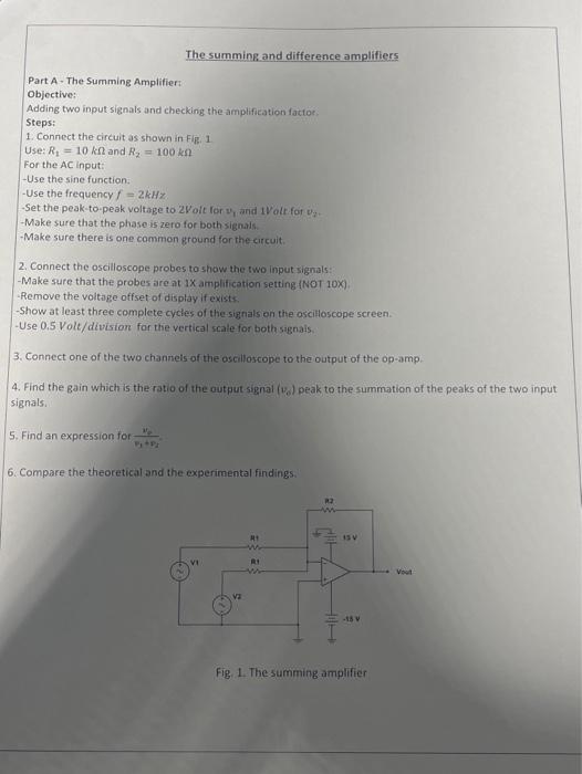 Solved Part A. The Summing Amplifier: Objective: Adding two | Chegg.com