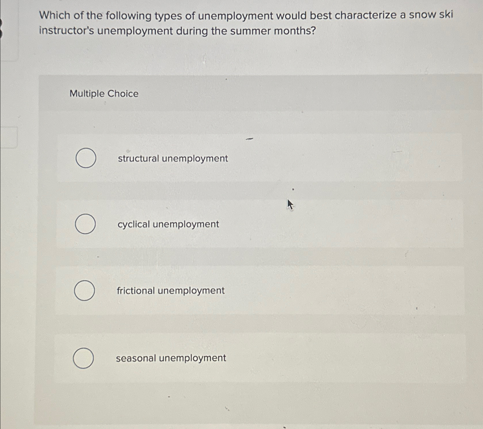 Solved Which of the following types of unemployment would | Chegg.com