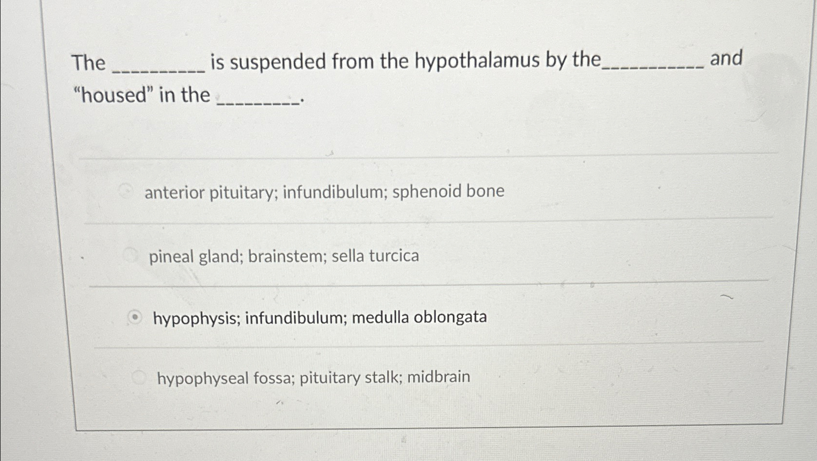 Solved The is suspended from the hypothalamus by the. and | Chegg.com
