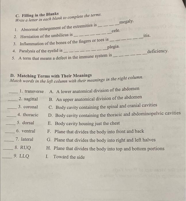 Solved A. Matching Combining Forms for Directional Terms | Chegg.com