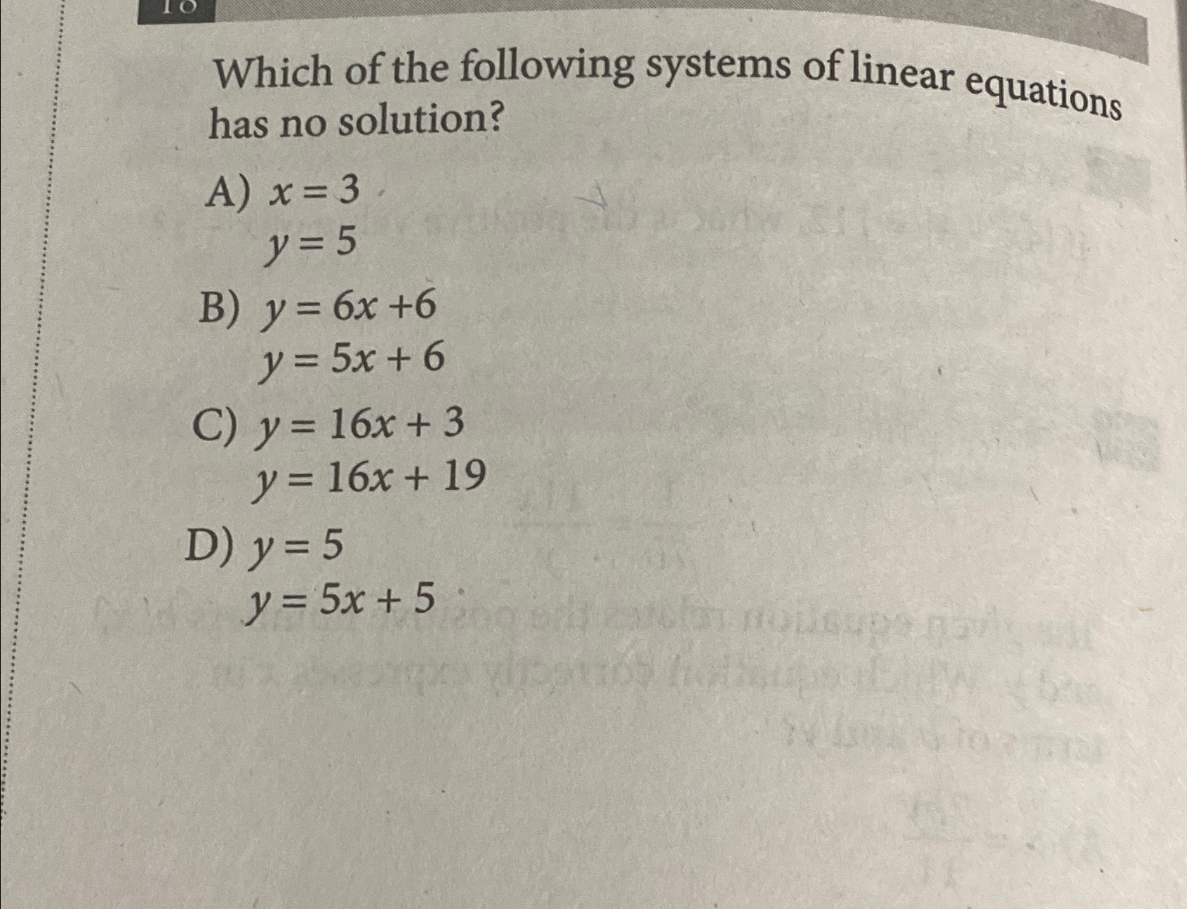 Solved Which of the following systems of linear equations | Chegg.com