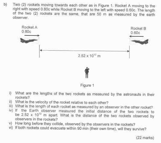 Solved b) Two (2) rockets moving towards each other as in | Chegg.com