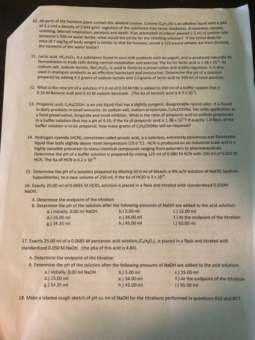 Solved 10. All parts of the hemlock plant contain the | Chegg.com