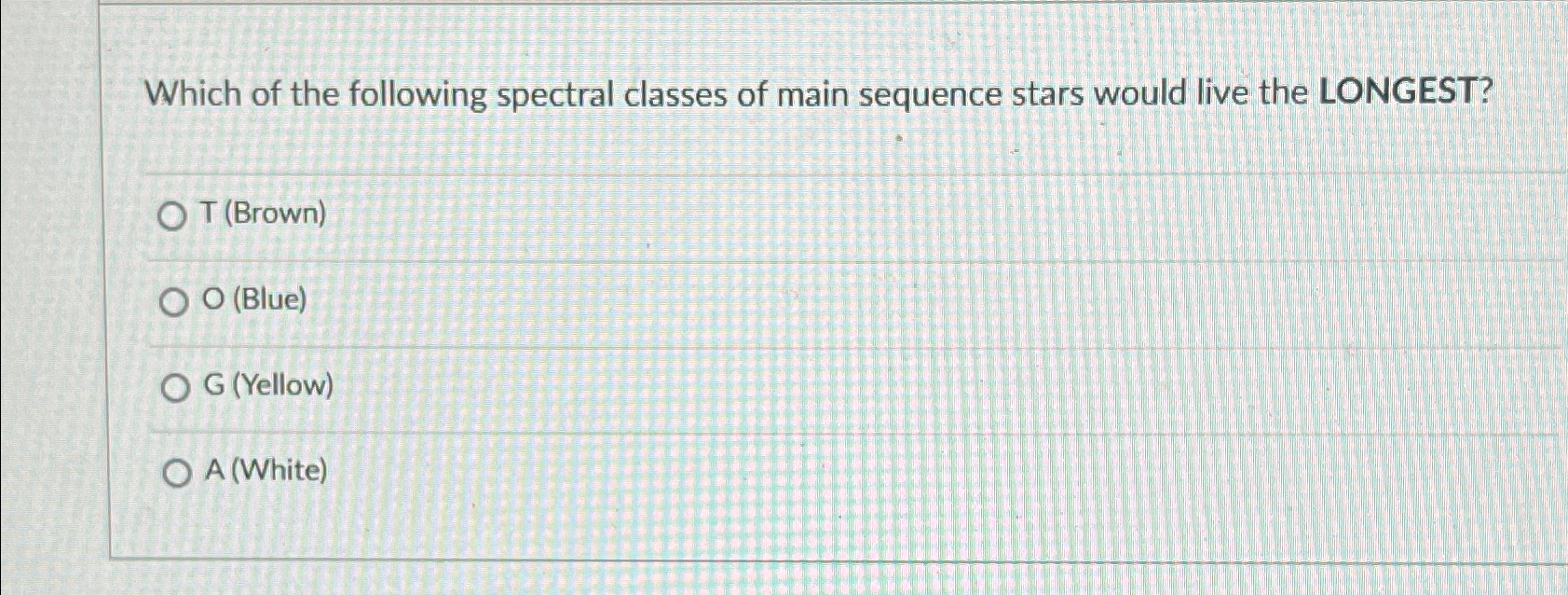 Solved Which of the following spectral classes of main | Chegg.com