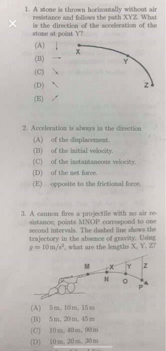 Solved 1. A stone is thrown horizontally without air | Chegg.com