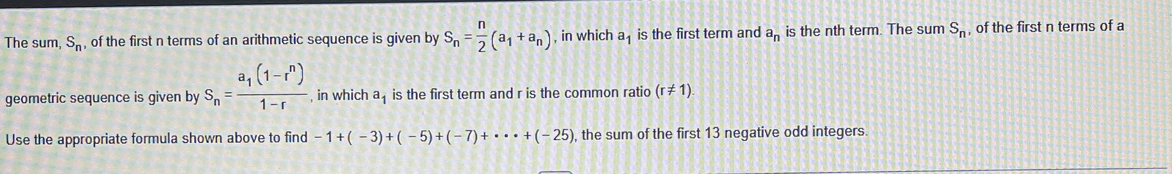 Solved The sum, Sn, ﻿of the first n ﻿terms of an arithmetic | Chegg.com