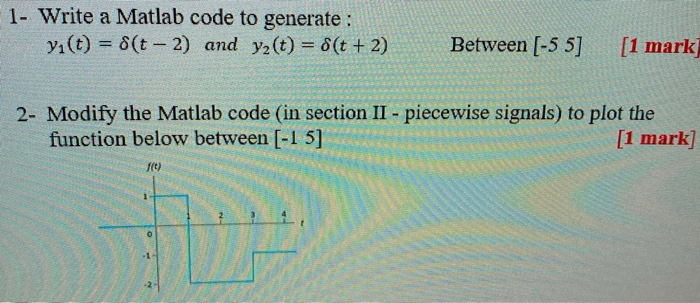 Solved 1- Write a Matlab code to generate : yı(t) = 8(t-2) | Chegg.com
