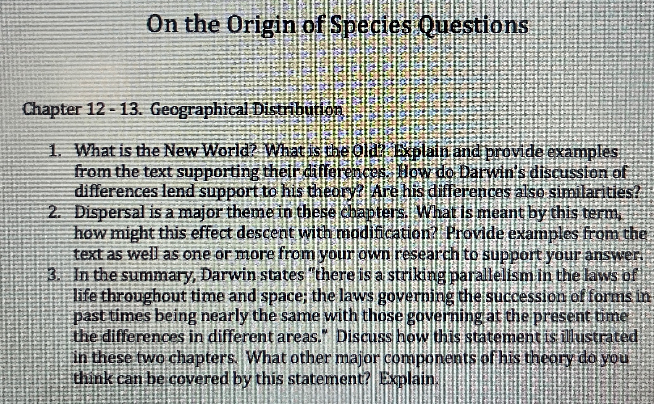 Solved On the Origin of Species QuestionsChapter 12 - 13. | Chegg.com