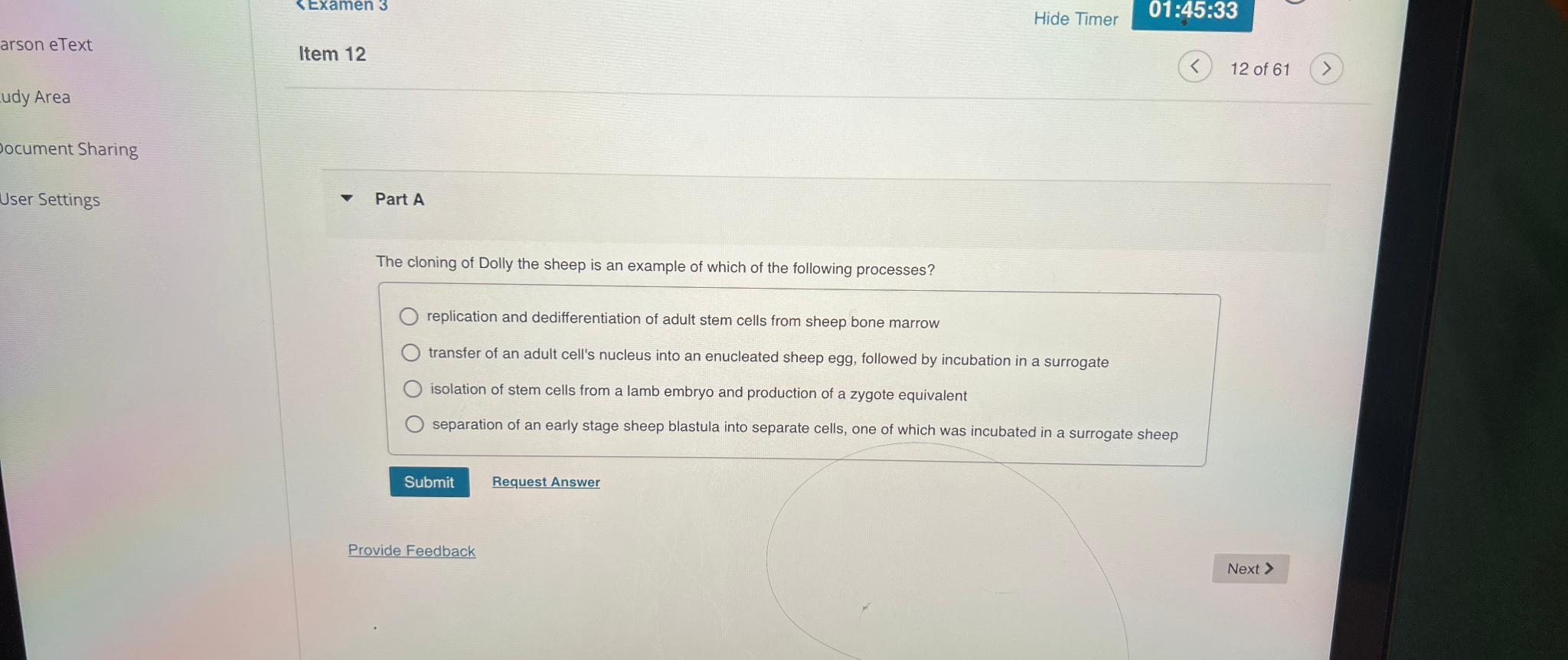 Solved Hide Timer01:45:33Item 1212 ﻿of 61ocument SharingUser | Chegg.com
