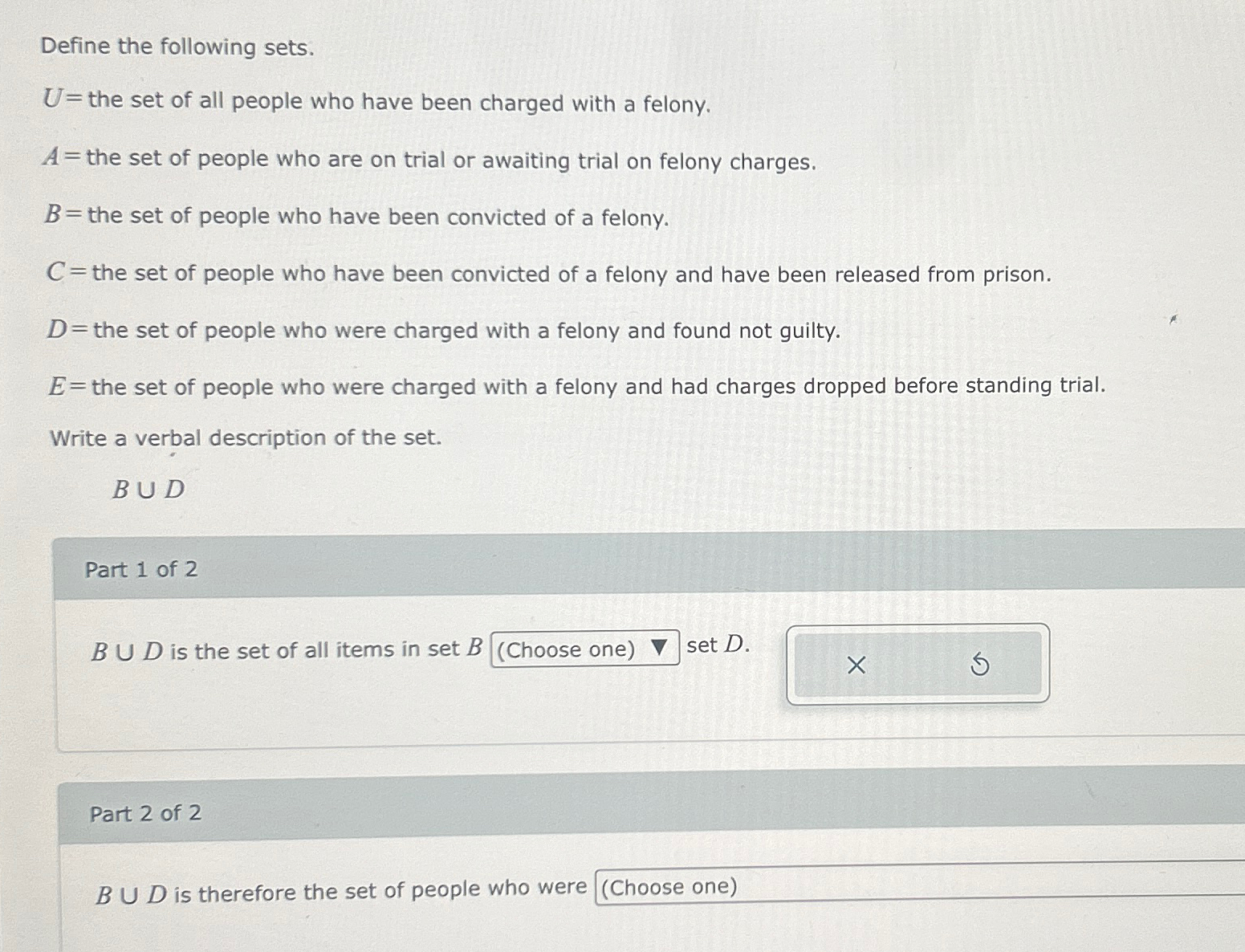 Solved Define the following sets.U= ﻿the set of all people | Chegg.com