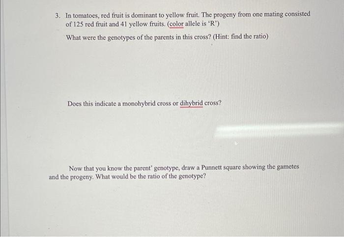 Solved 3. In tomatoes, red fruit is dominant to yellow | Chegg.com
