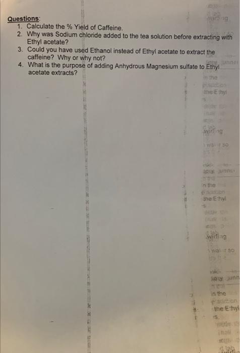 Solved EXTRACTION OF CAFFEINE FROM TEA Loosely adapted from | Chegg.com
